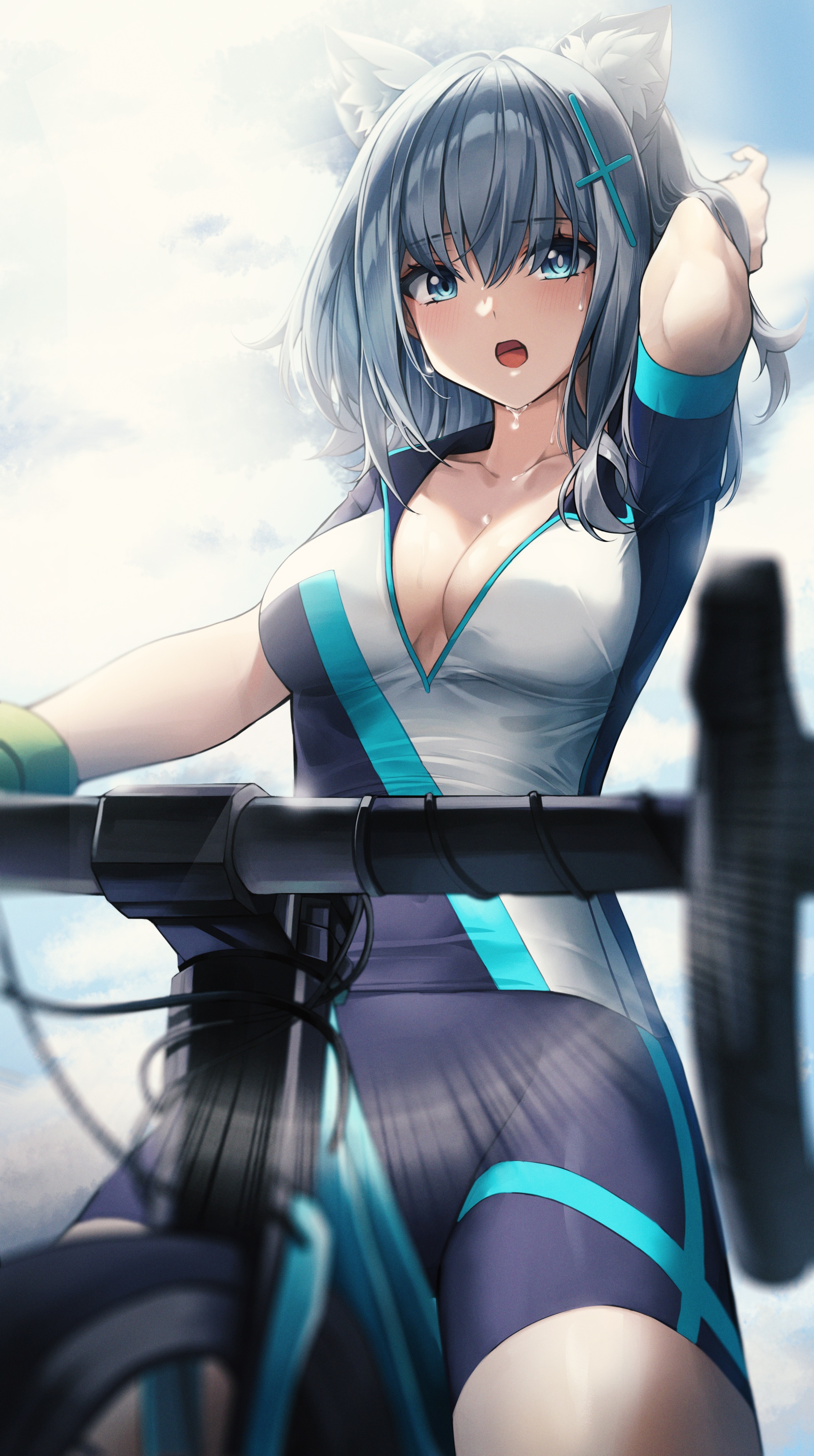 sora (men0105) blue archive sunaookami shiroko animal ears bike shorts cleavage nekomimi no bra ...